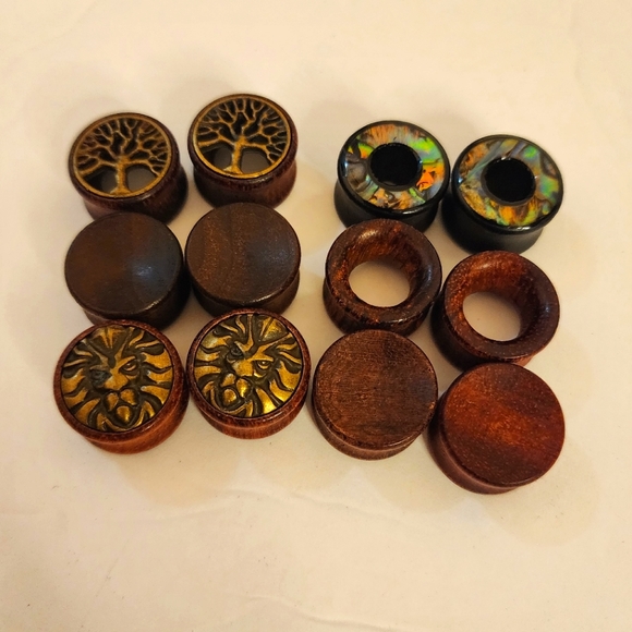 Jewelry | 12g Wood Carved Ear Gauges Yggdrasil Lion Marble Rainbow ...